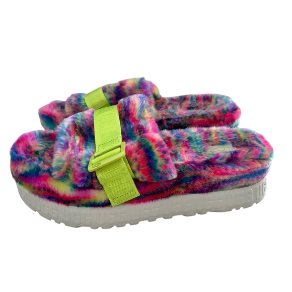 UGG | Shoes | Ugg Fluffita Pixelate Multi Colored Flatform Faux Fur ...